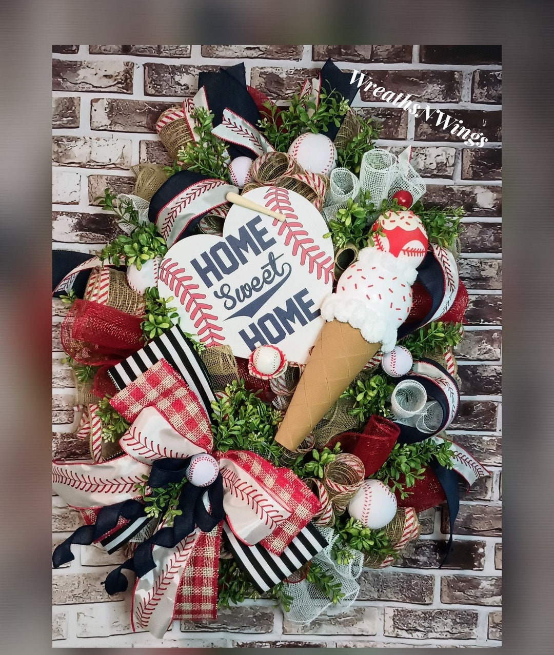 Baseball Wreath for Front Door, Home Sweet Home, Baseball Wreath ...