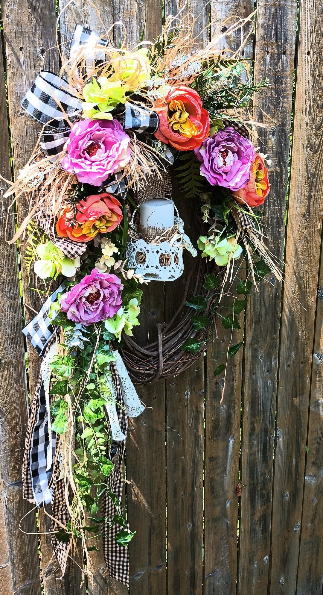 Summer Wreath, Farmhouse Front Door Wreath, Spring Wreath, Floral ...