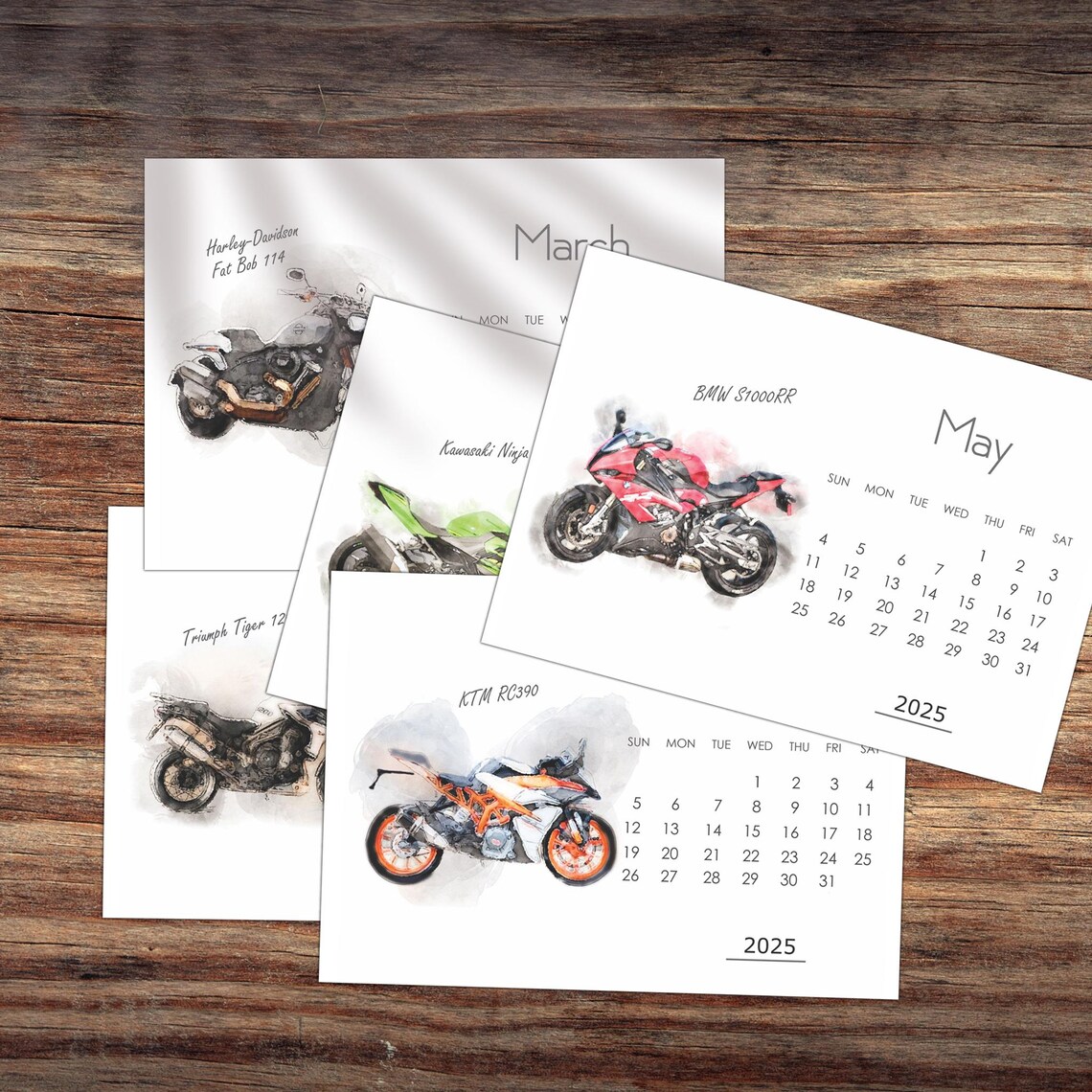 Motorcycle Printable Calendar 2025 - Motorbike A6 Monthly Planner ...