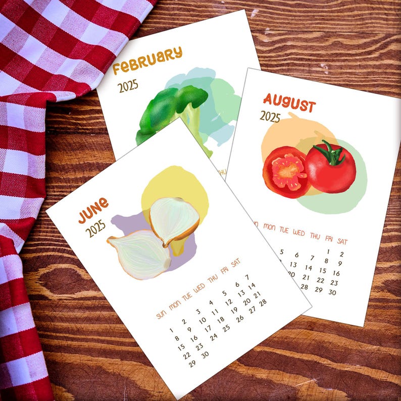 Hand-illustrated Vegetable Kitchen Calendar 2025 A6 Digital Download ...