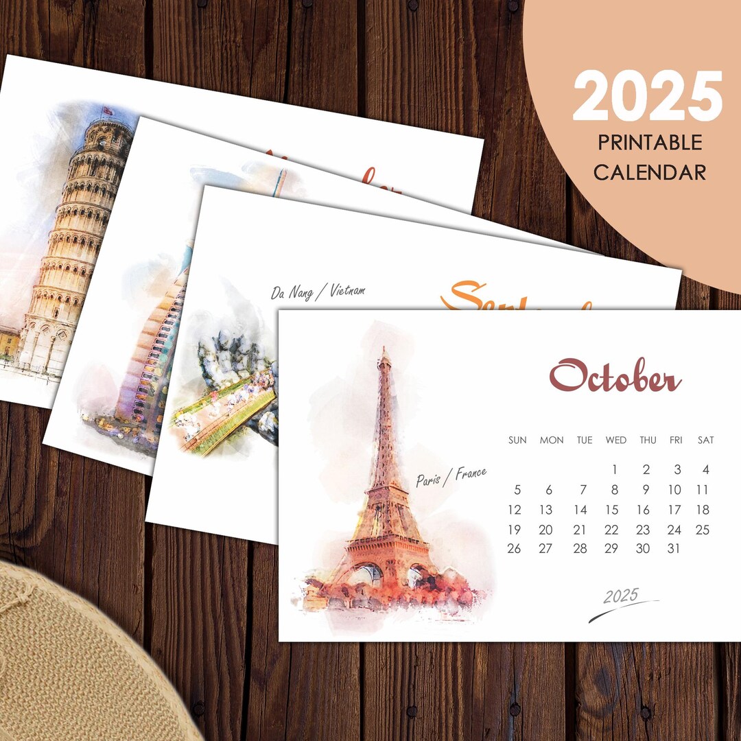 Travel-themed Calendar 2025. Around the World Calendar. Desk Calendar ...
