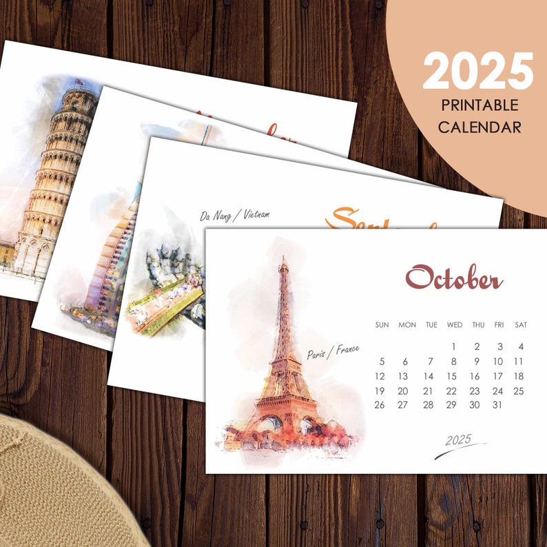 Travel-themed Calendar 2025. Around the World Calendar. Desk Calendar ...