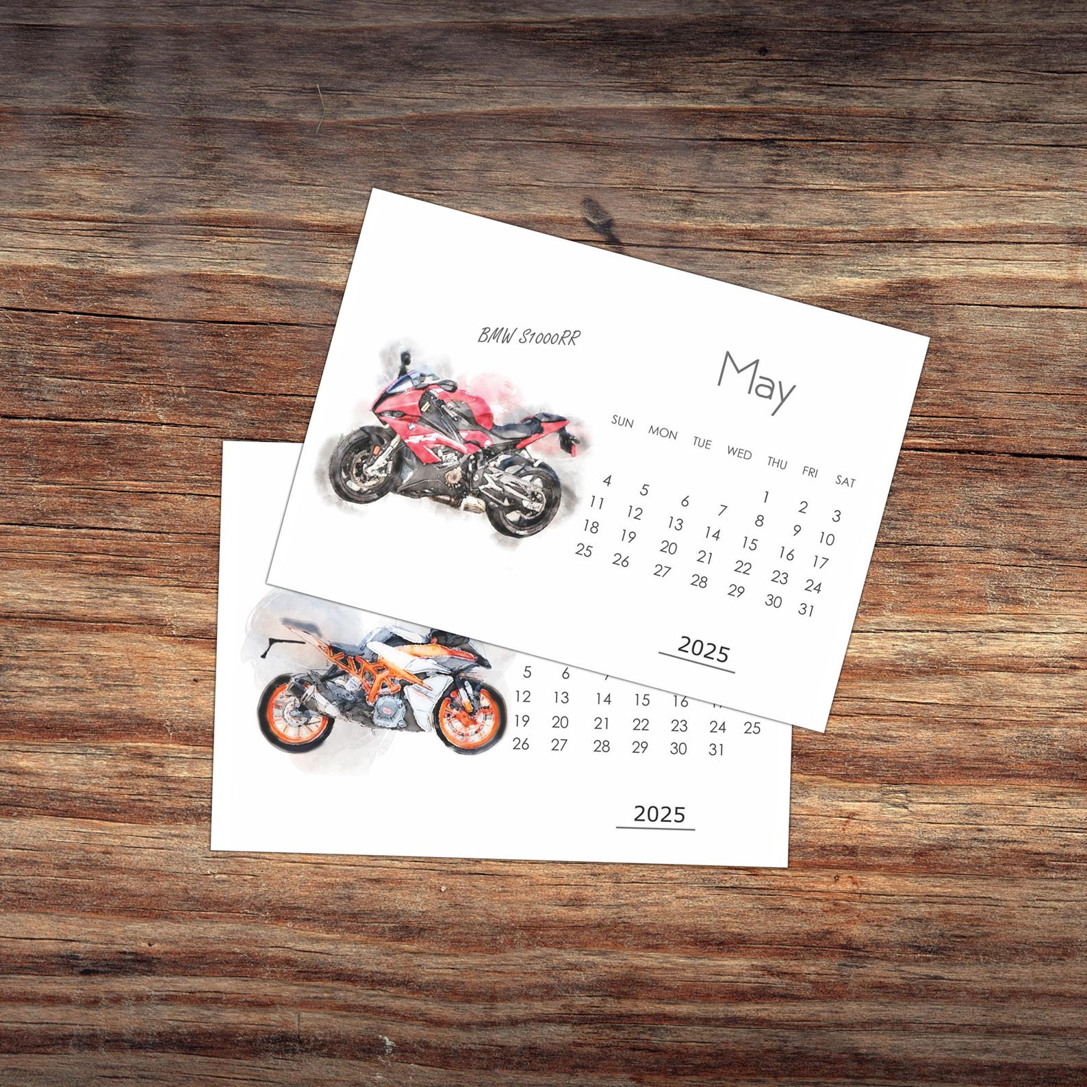 Motorcycle Printable Calendar 2025 - Motorbike A6 Monthly Planner ...