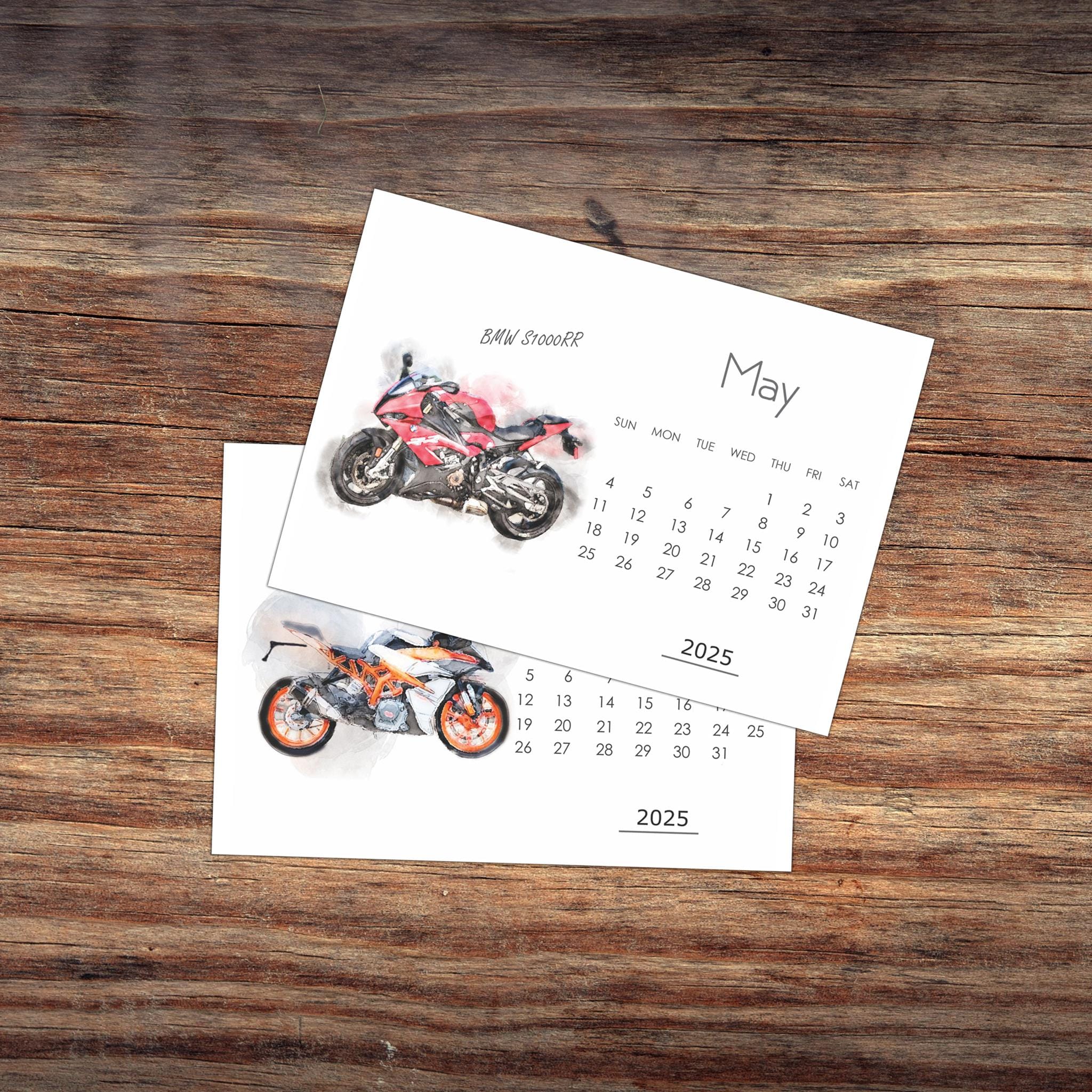 Motorcycle Printable Calendar 2025 - Motorbike A6 Monthly Planner ...