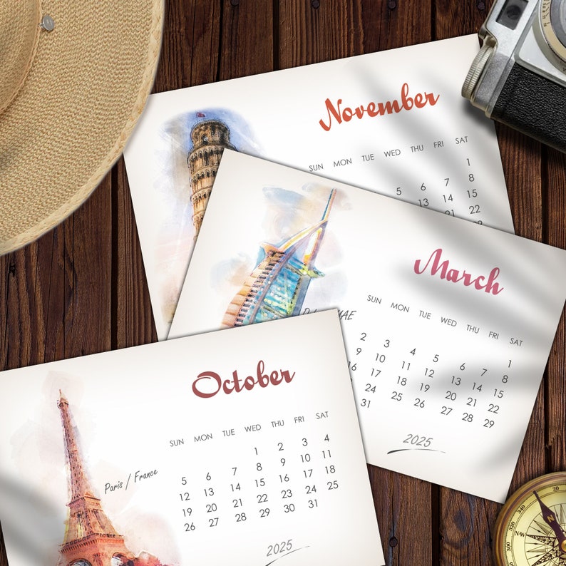 Travel-themed Calendar 2025. Around the World Calendar. Desk Calendar ...