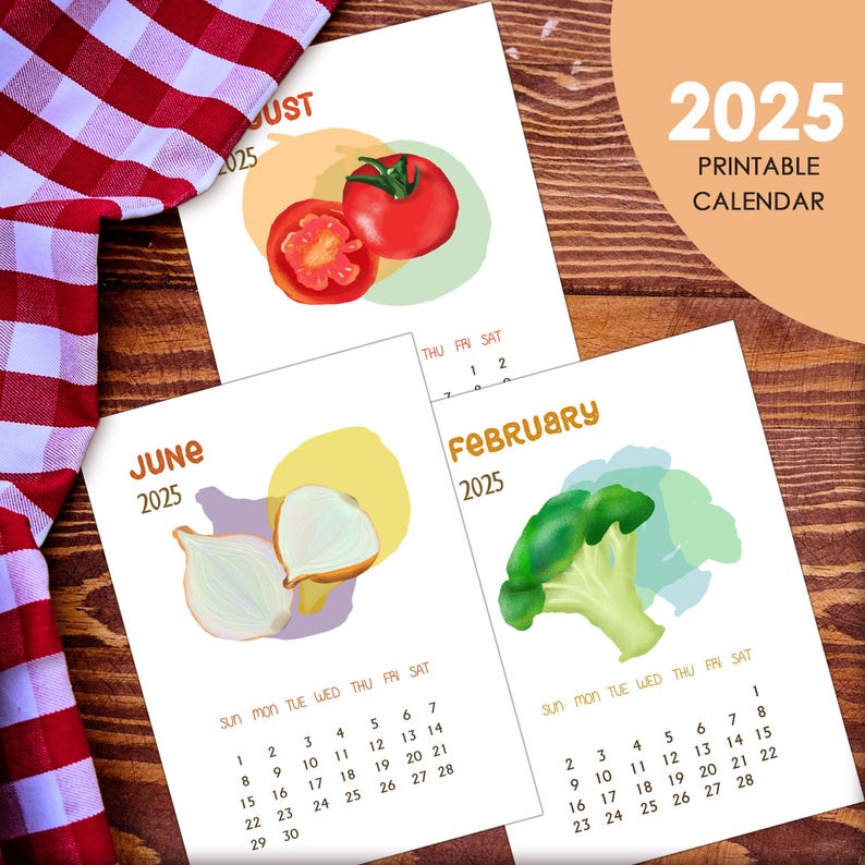 Hand-illustrated Vegetable Kitchen Calendar 2025 A6 Digital Download ...
