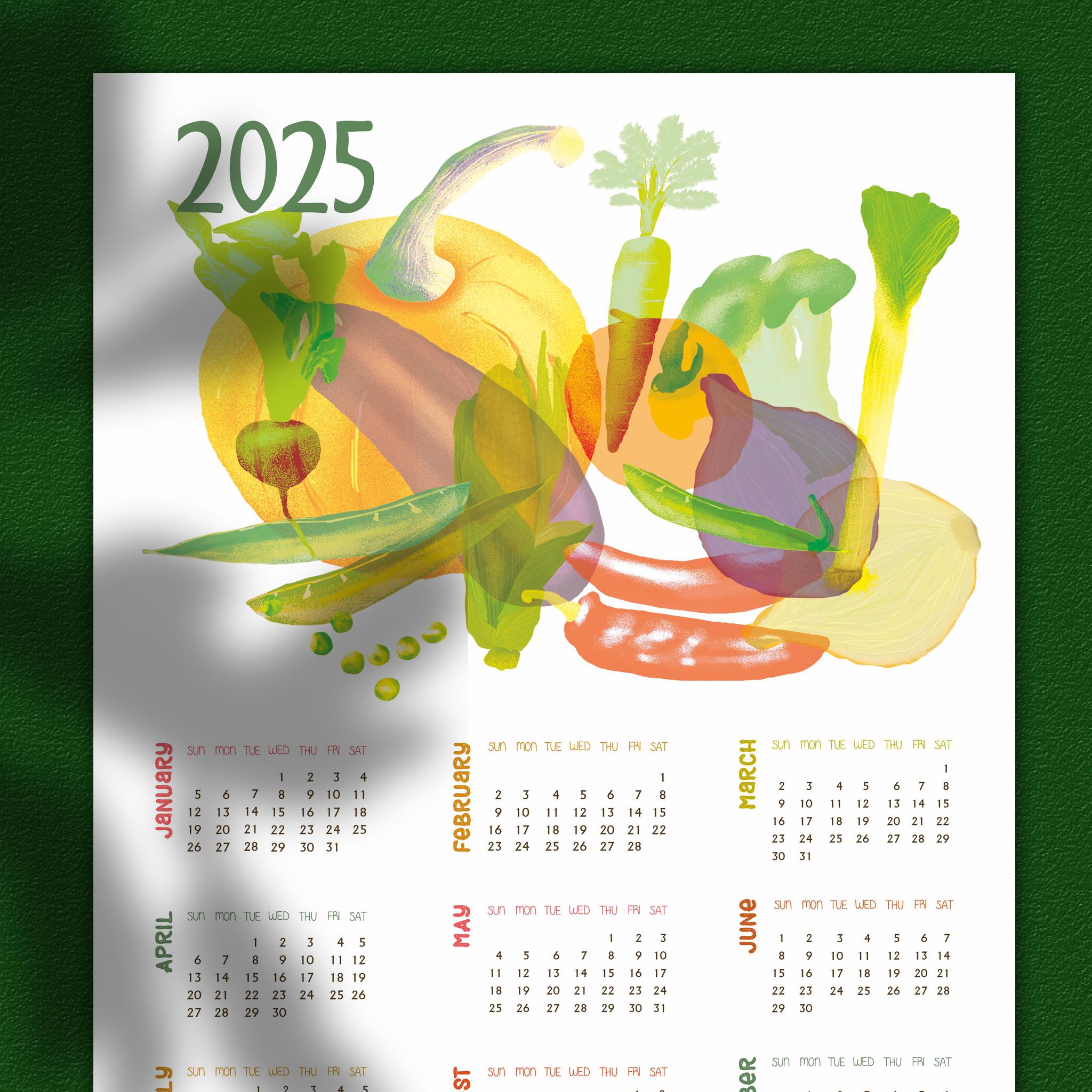 2025 Calendar - Hand-illustrated Vegetables | Bright & Colorful A3 ...