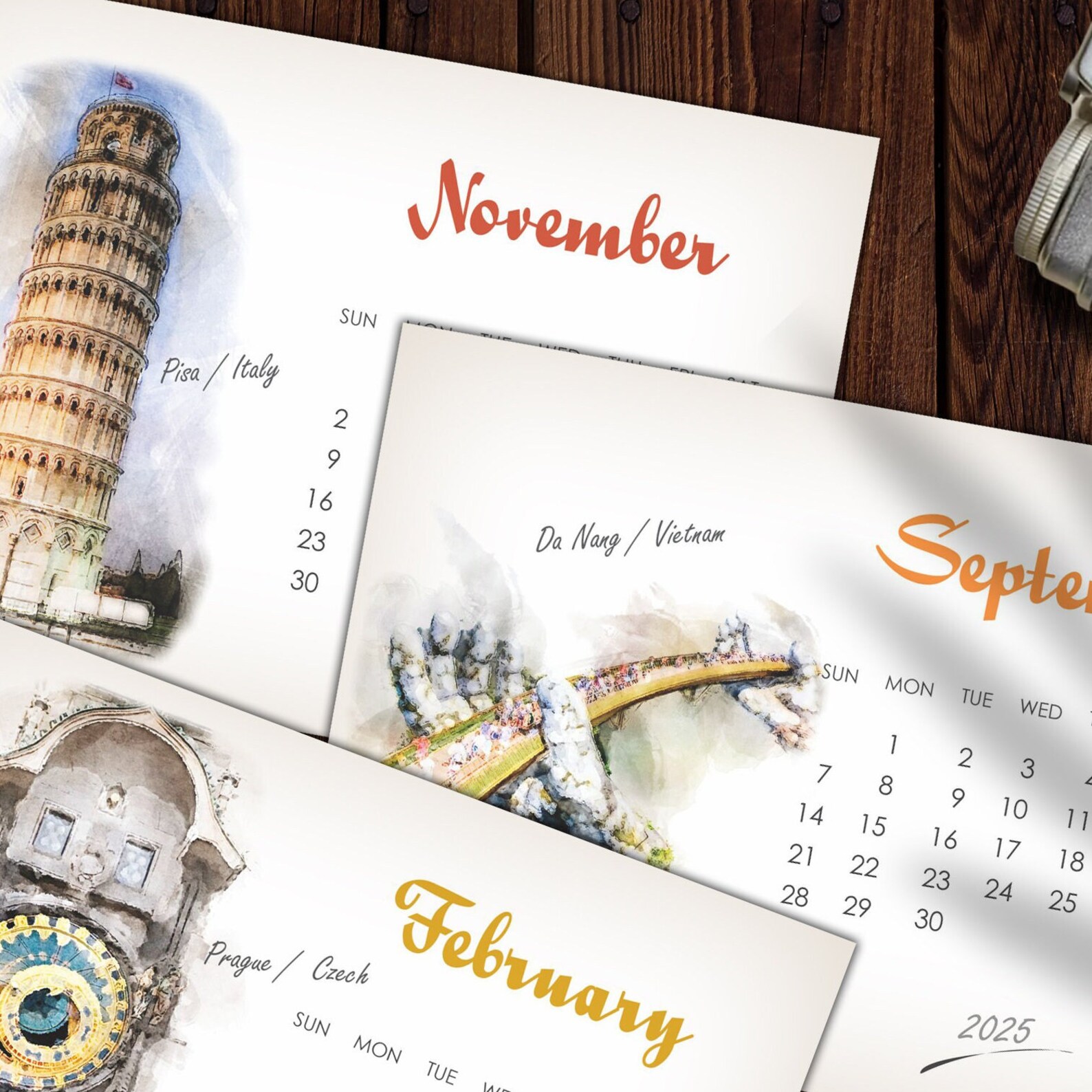 Travel-themed Calendar 2025. Around the World Calendar. Desk Calendar ...