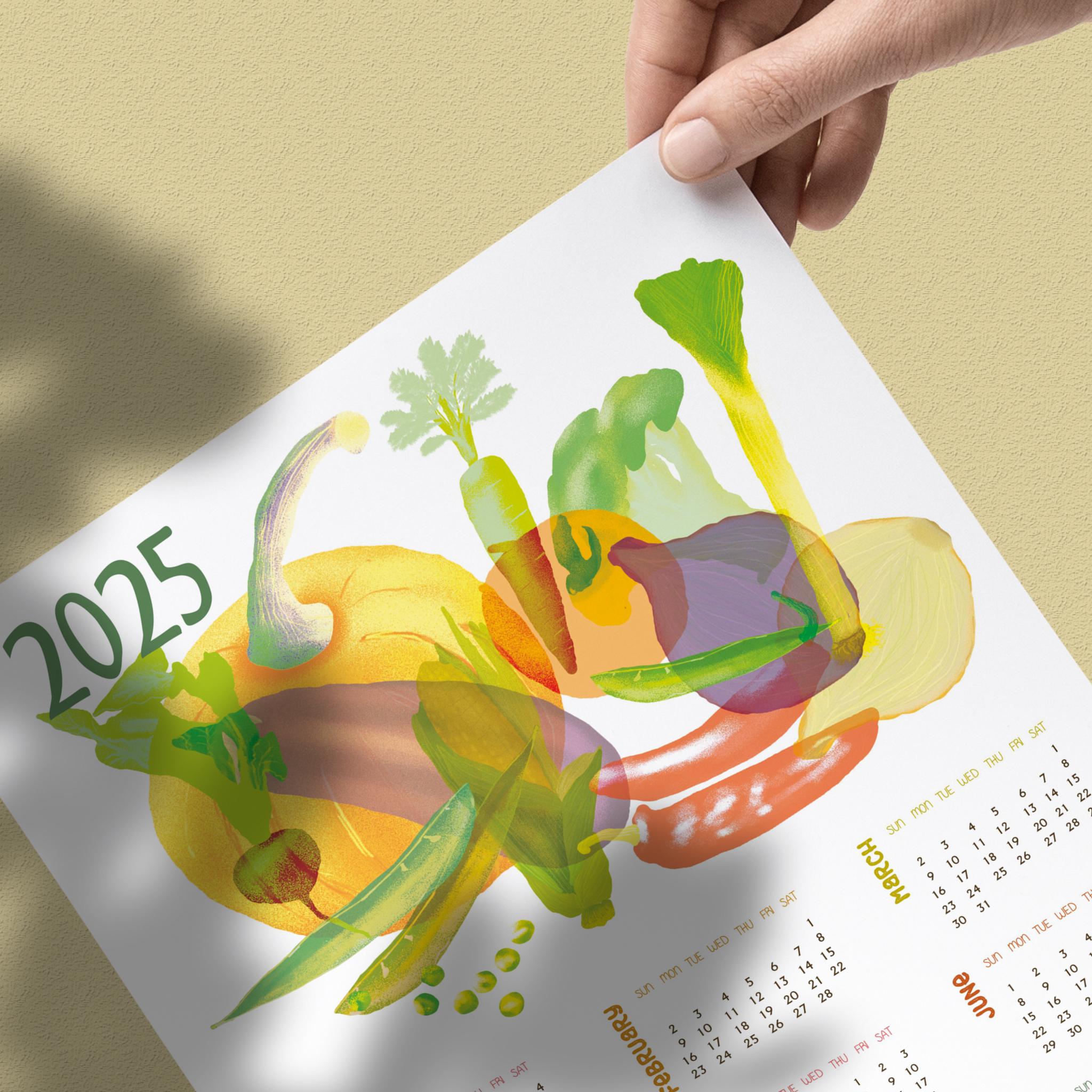 2025 Calendar - Hand-illustrated Vegetables | Bright & Colorful A3 ...
