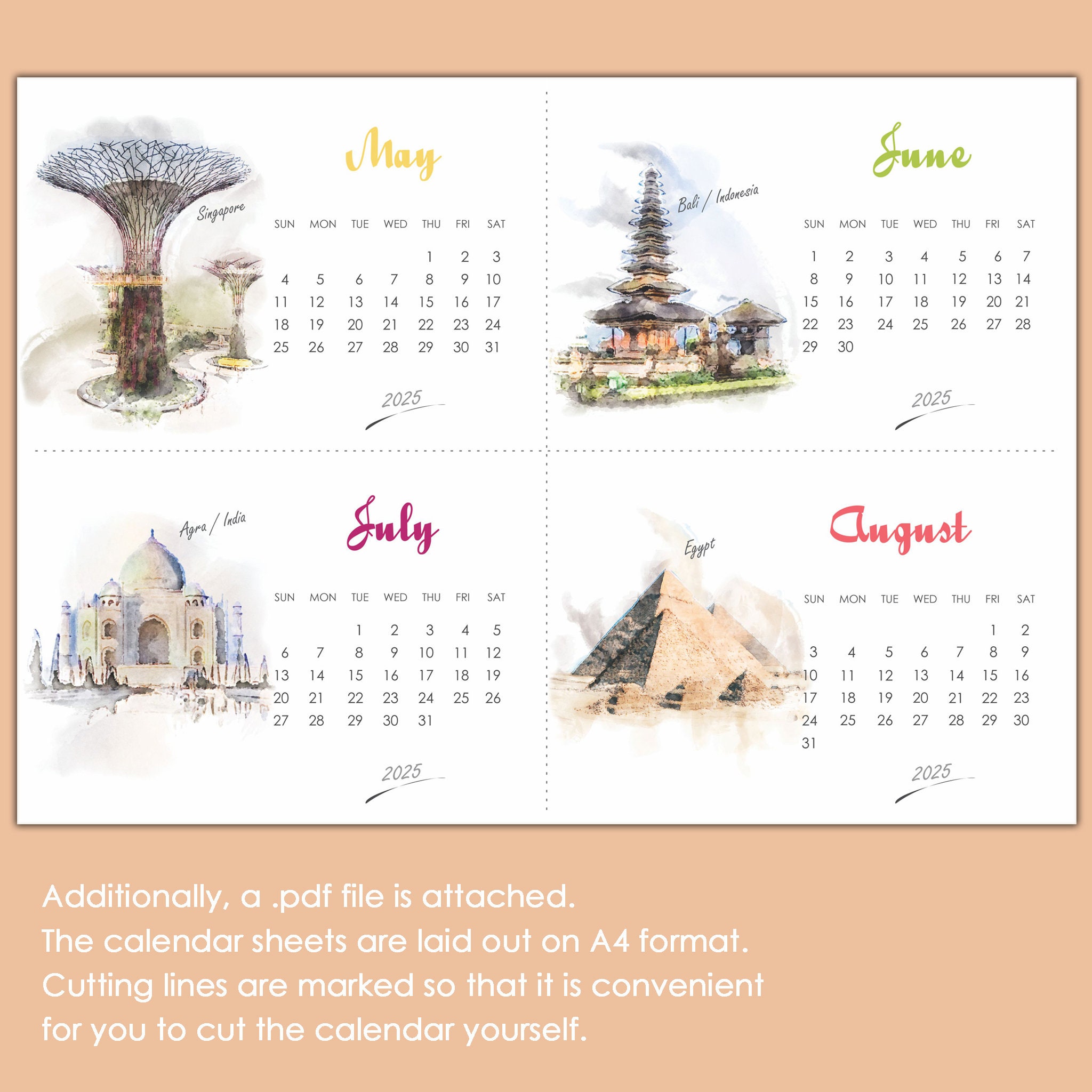 Travel-themed Calendar 2025. Around the World Calendar. Desk Calendar ...