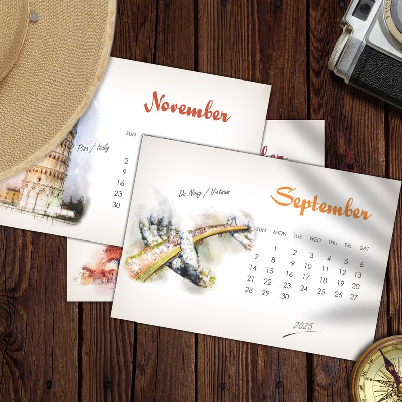 Travel-themed Calendar 2025. Around the World Calendar. Desk Calendar ...