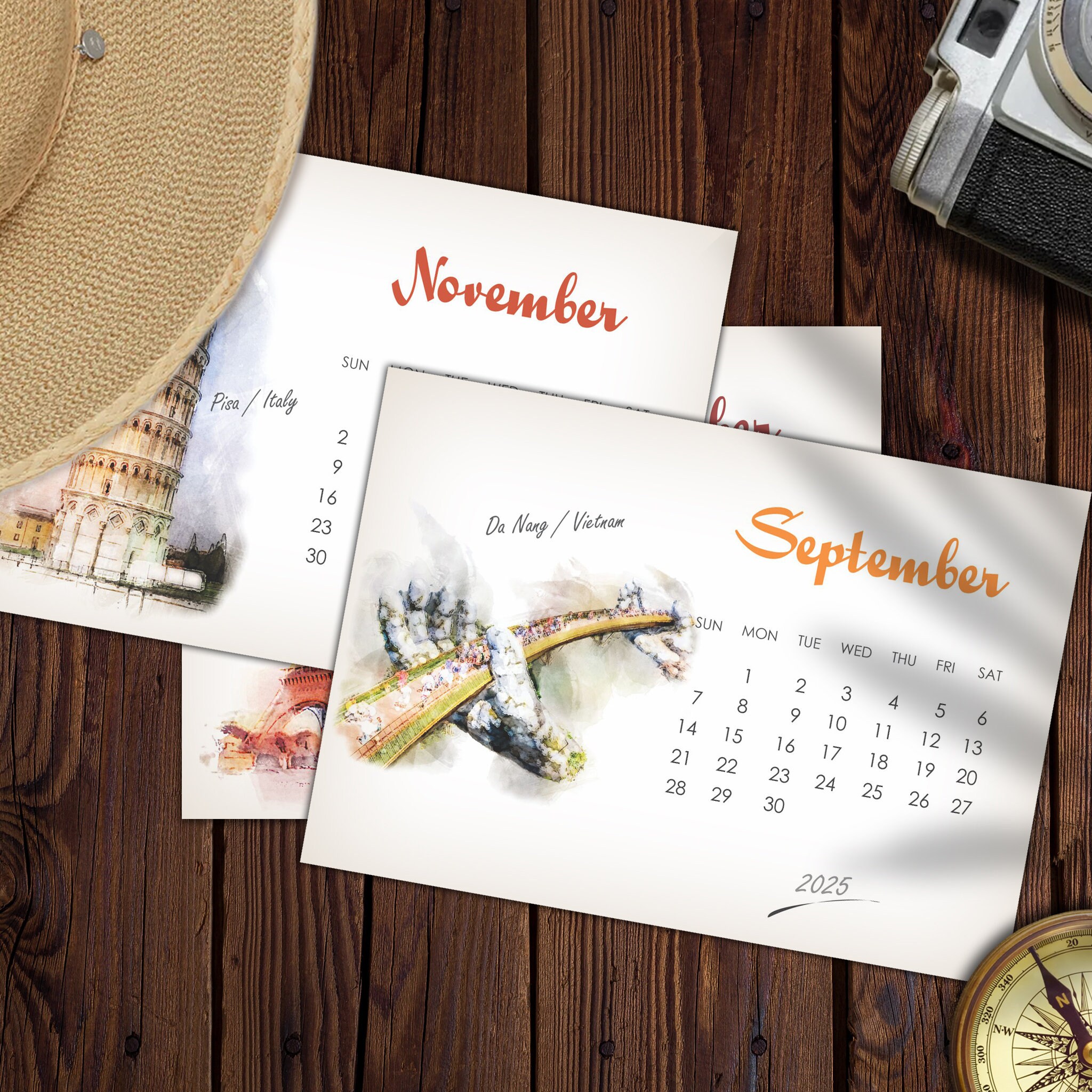 Travel-themed Calendar 2025. Around the World Calendar. Desk Calendar ...