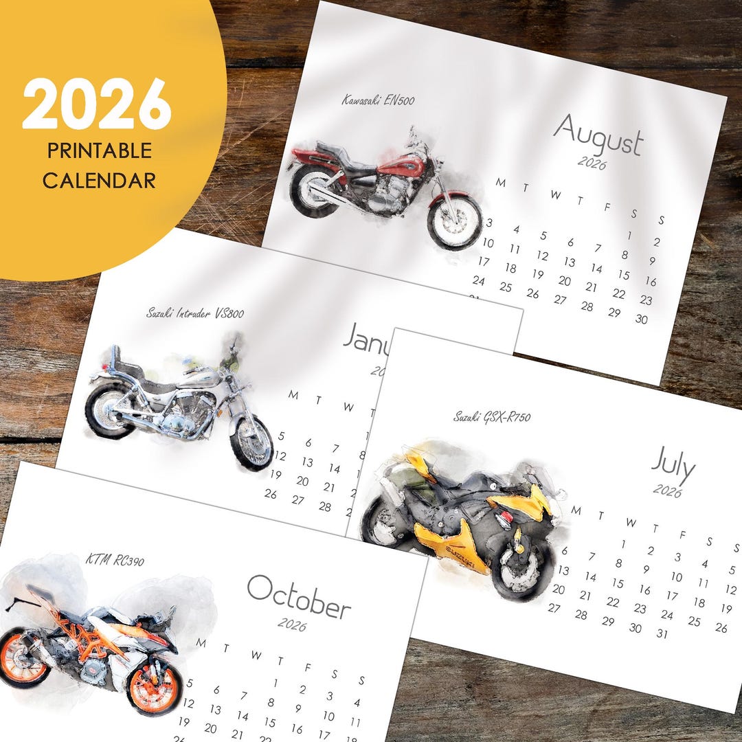 Motorcycle Brands 2026 Calendar - Digital Watercolor Art (digital ...