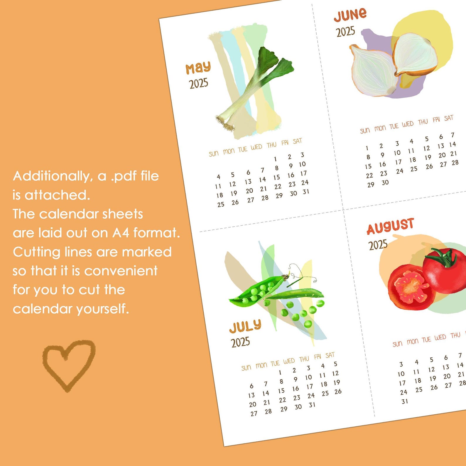 Hand-illustrated Vegetable Kitchen Calendar 2025 A6 Digital Download ...
