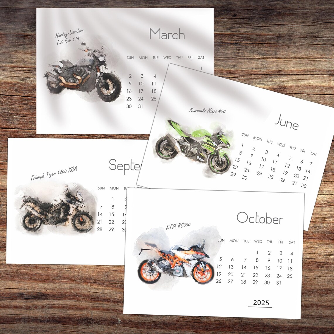 Motorcycle Printable Calendar 2025 - Motorbike A6 Monthly Planner ...