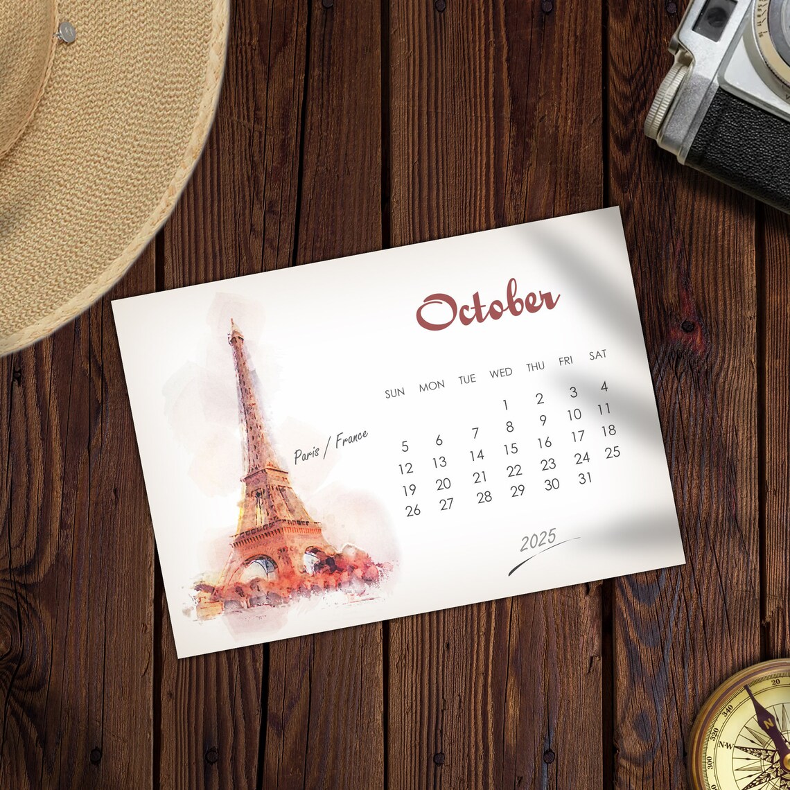 Travel-themed Calendar 2025. Around the World Calendar. Desk Calendar ...
