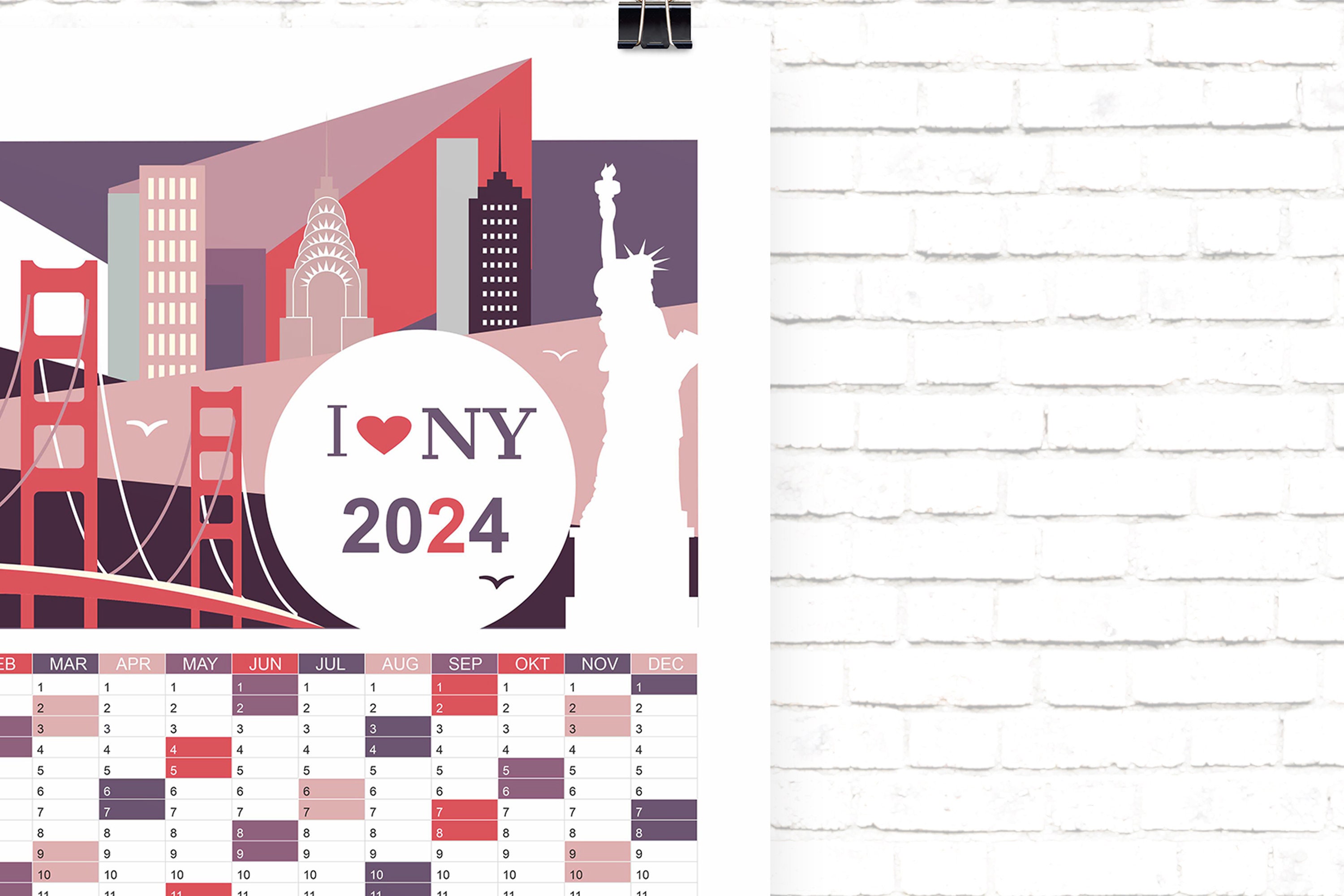 I Love NY Calendar | 2024 Calendar | City Calendar |digital Download ...