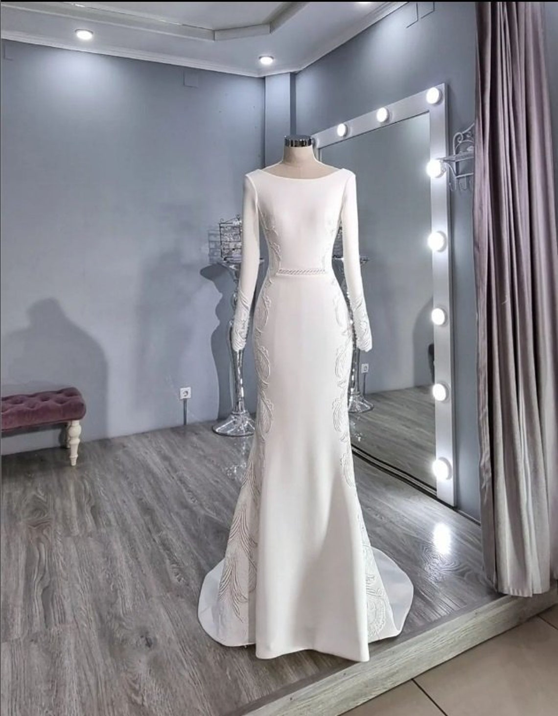 Minimalist Modest Elegant Closed Embroidery Wedding Dress With - Etsy