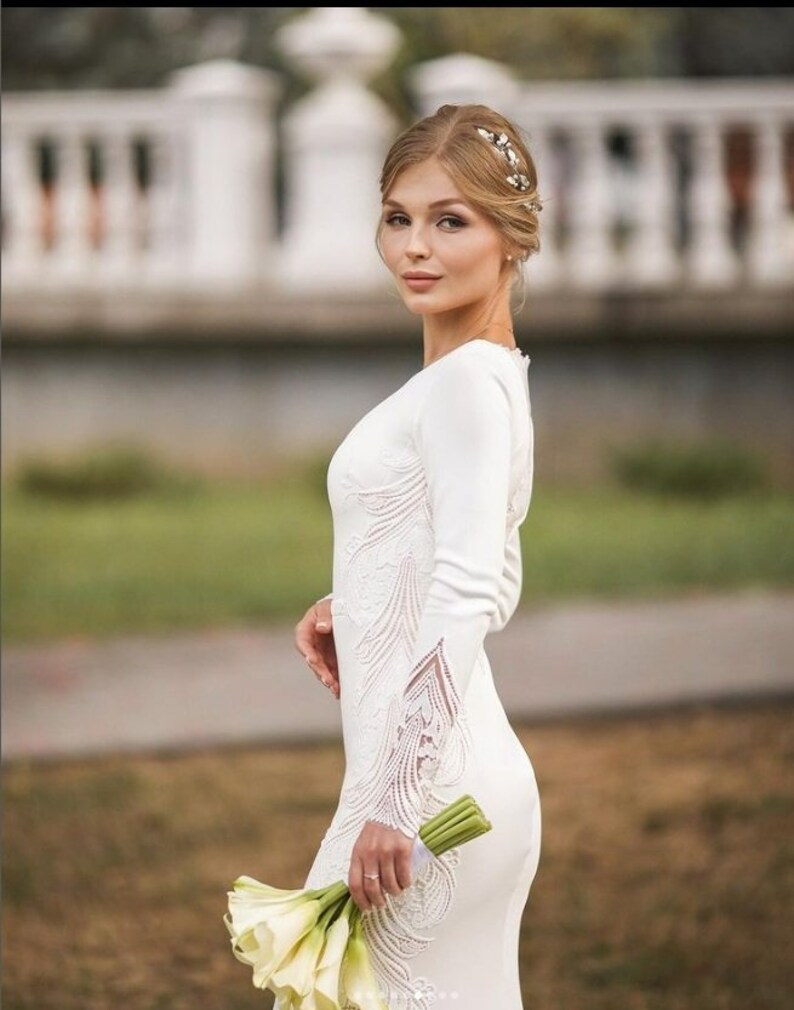 Minimalist Modest Elegant Closed Embroidery Wedding Dress With - Etsy