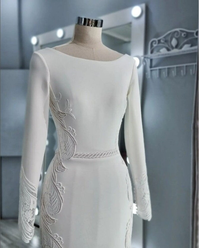 Minimalist Modest Elegant Closed Embroidery Wedding Dress With - Etsy