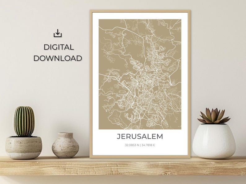 Jerusalem Map Print, Minimalist City Map, Neutral Decor (digital ...