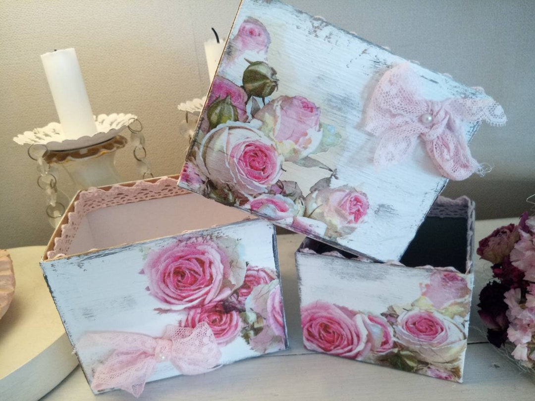 Storage Set of 3 Romantic Decorated Cardboard Boxes Brocante Shabby ...