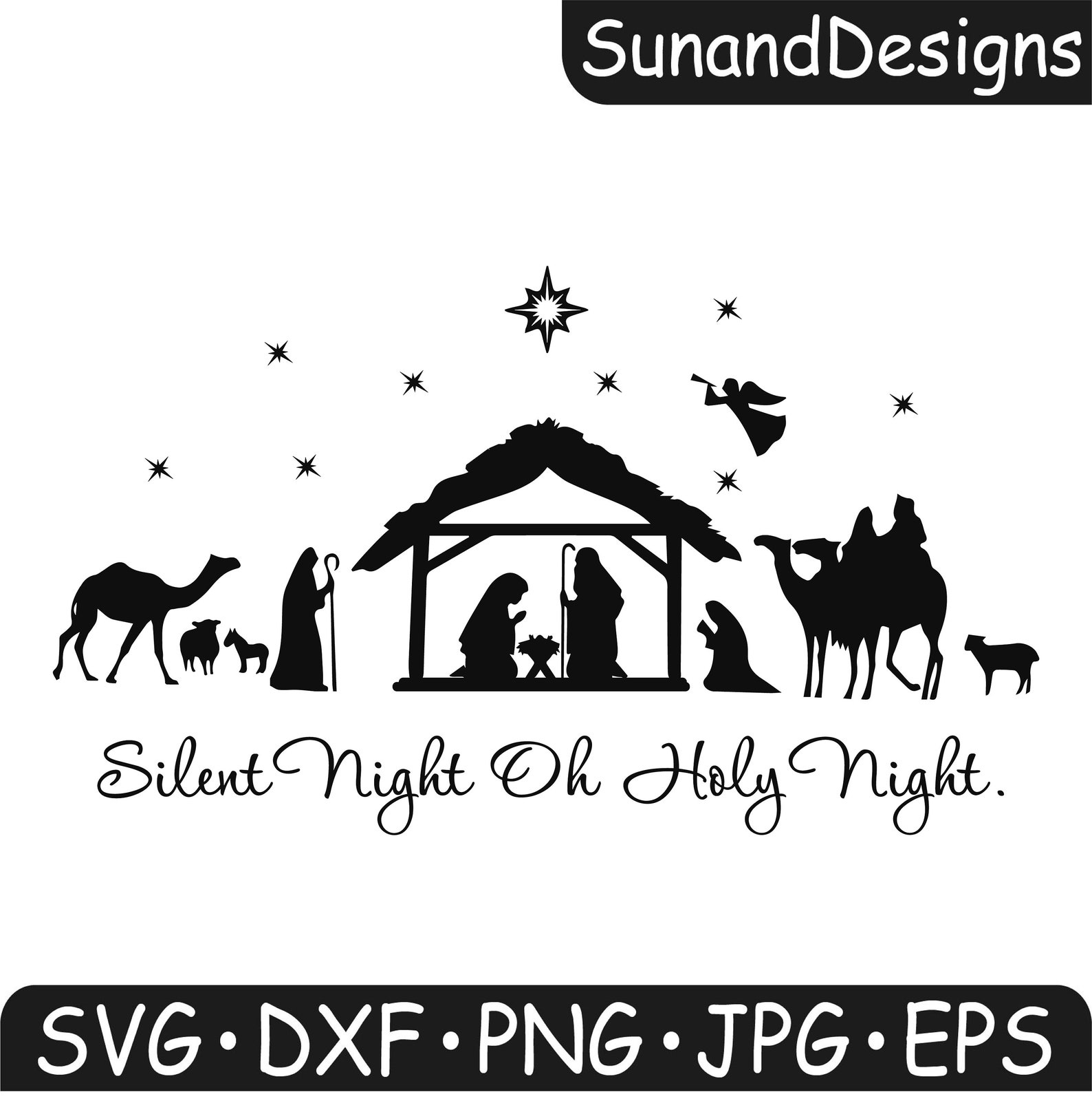 Silent Night Oh Holy Night Printable Scene for Christmas | Etsy