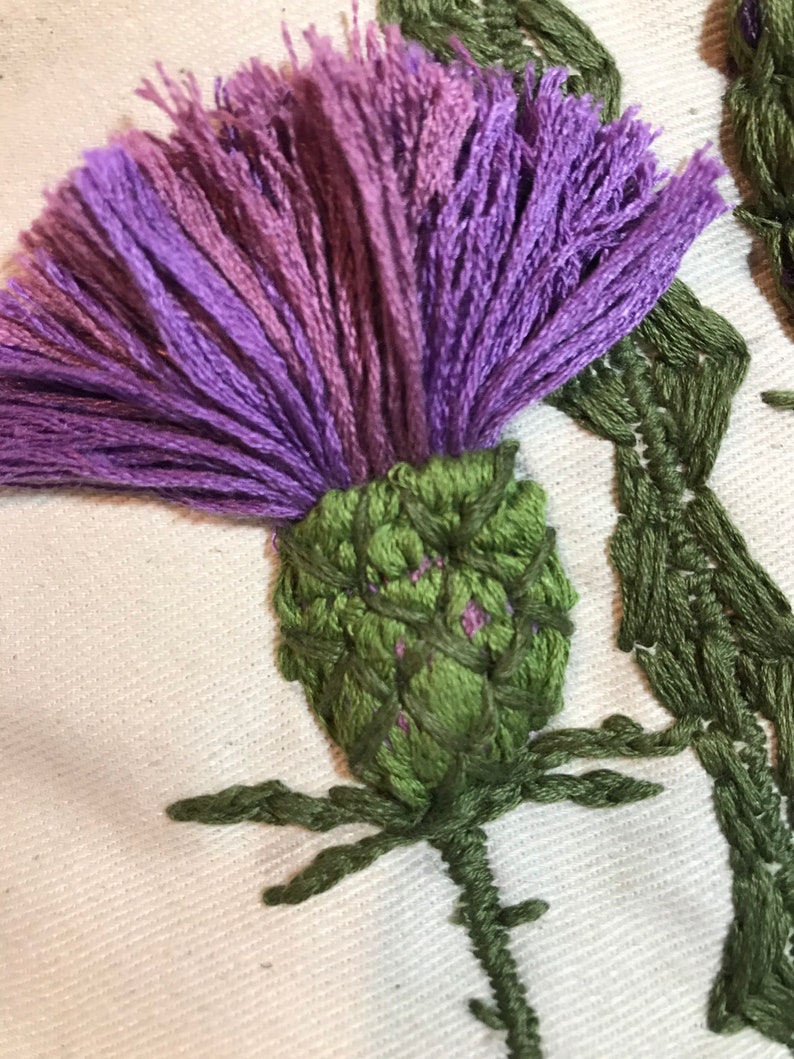 Cottage Style Scottish Thistle Hand Embroidered Cushion - Etsy