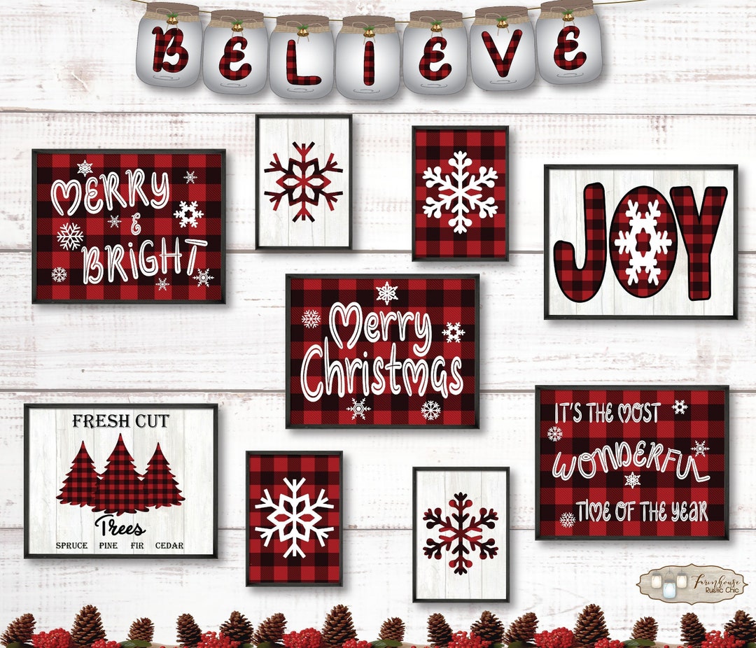 Red Buffalo Plaid Farmhouse Christmas Wall Art Set, Christmas ...