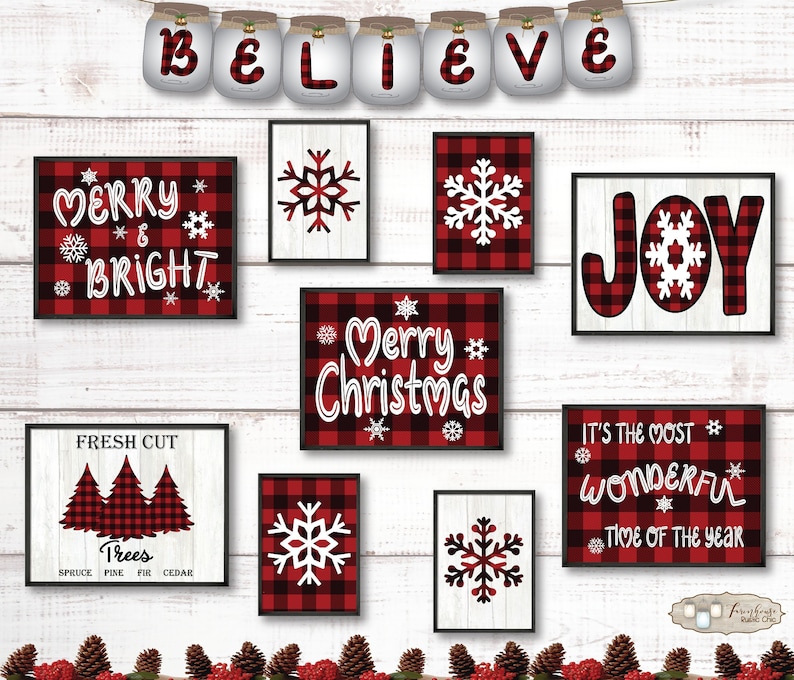 Red Buffalo Plaid Farmhouse Christmas Wall Art Set, Christmas ...