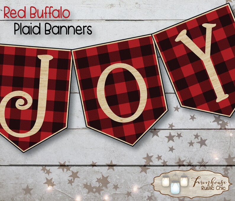 Merry Christmas Banner, Red Buffalo Plaid Alphabet Banner, Merry ...