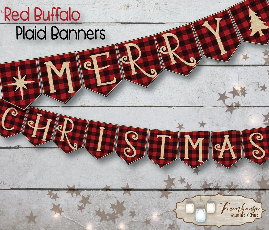 Merry Christmas Banner, Red Buffalo Plaid Alphabet Banner, Merry ...