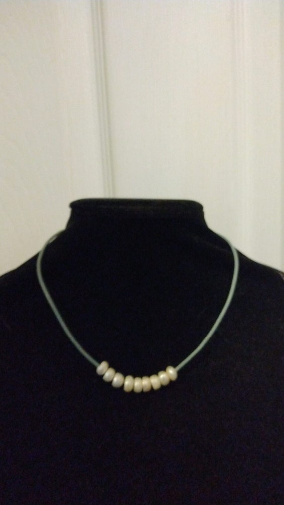 Genuine Pearl Necklace with Green Chalcedony and Biwa… - Gem