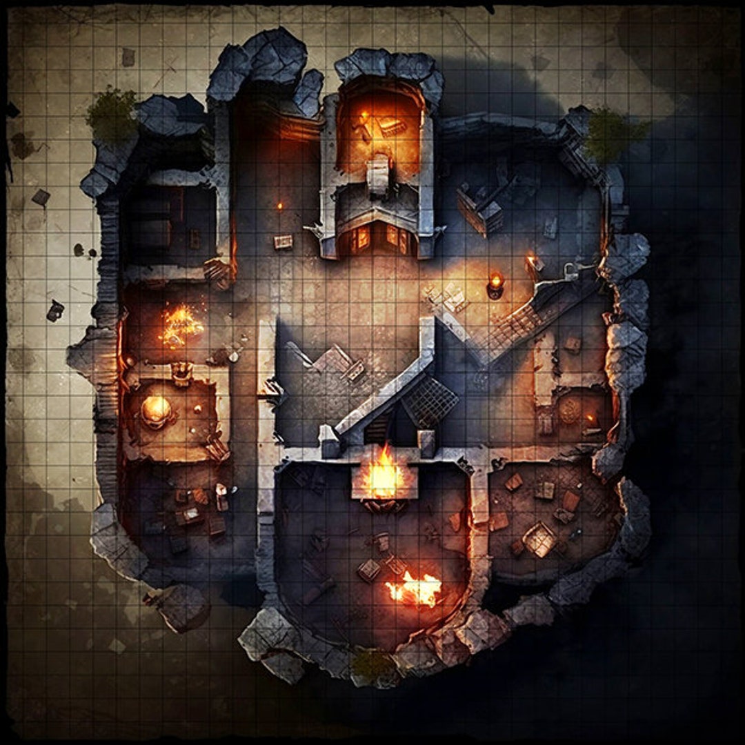 Destroyed Outpost Battle Map, Dnd Battle Map, D&D, Battlemap, Dungeons ...