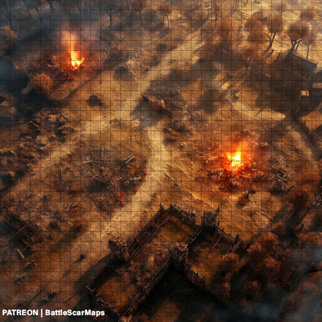 Raided Village Battle Map, Dnd Battle Map, D&D, Battlemap, Dungeons and ...