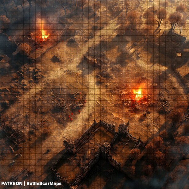 Raided Village Battle Map, Dnd Battle Map, D&D, Battlemap, Dungeons and ...