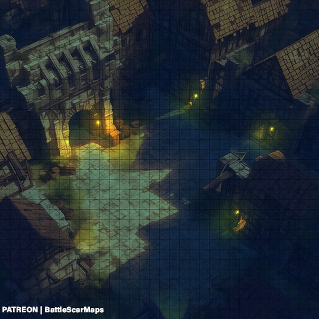 City Streets Night Battle Map, Dnd Battle Map, D&D, Battlemap, Dungeons ...