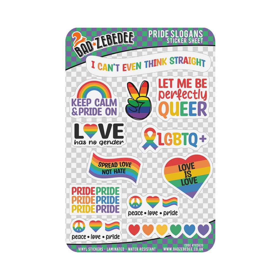 Pride Slogans Stickers Sheet LGBTQ Vinyl Laminated Water, UV & Scratch ...