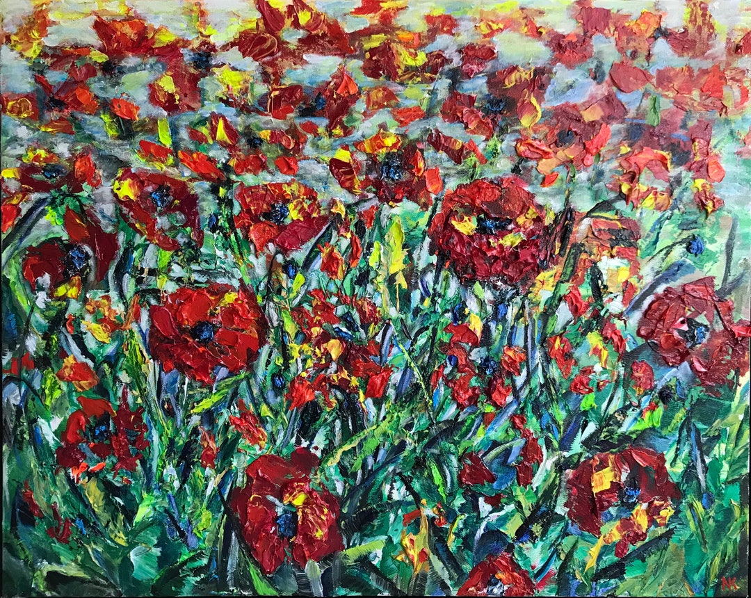 Original Heavy Textured Impasto Abstract Poppies Field Acrylic Painting ...