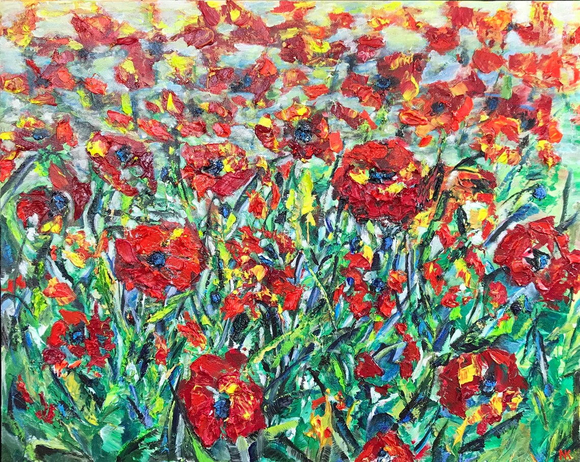 Original Heavy Textured Impasto Abstract Poppies Field Acrylic Painting ...