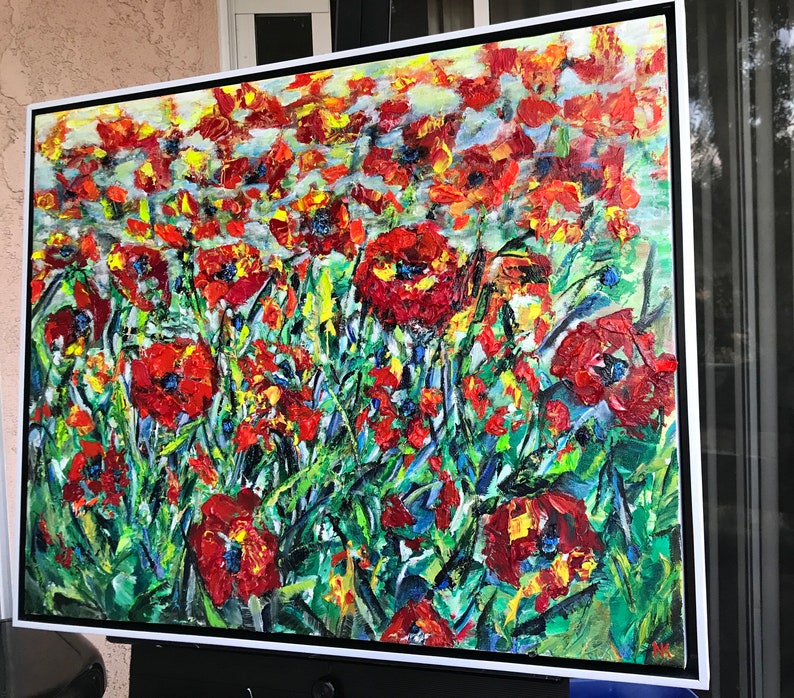 Original Heavy Textured Impasto Abstract Poppies Field Acrylic Painting ...