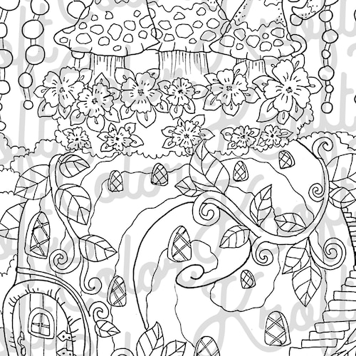 Gnome Home Coloring Page // Printable Coloring Page // Digital - Etsy