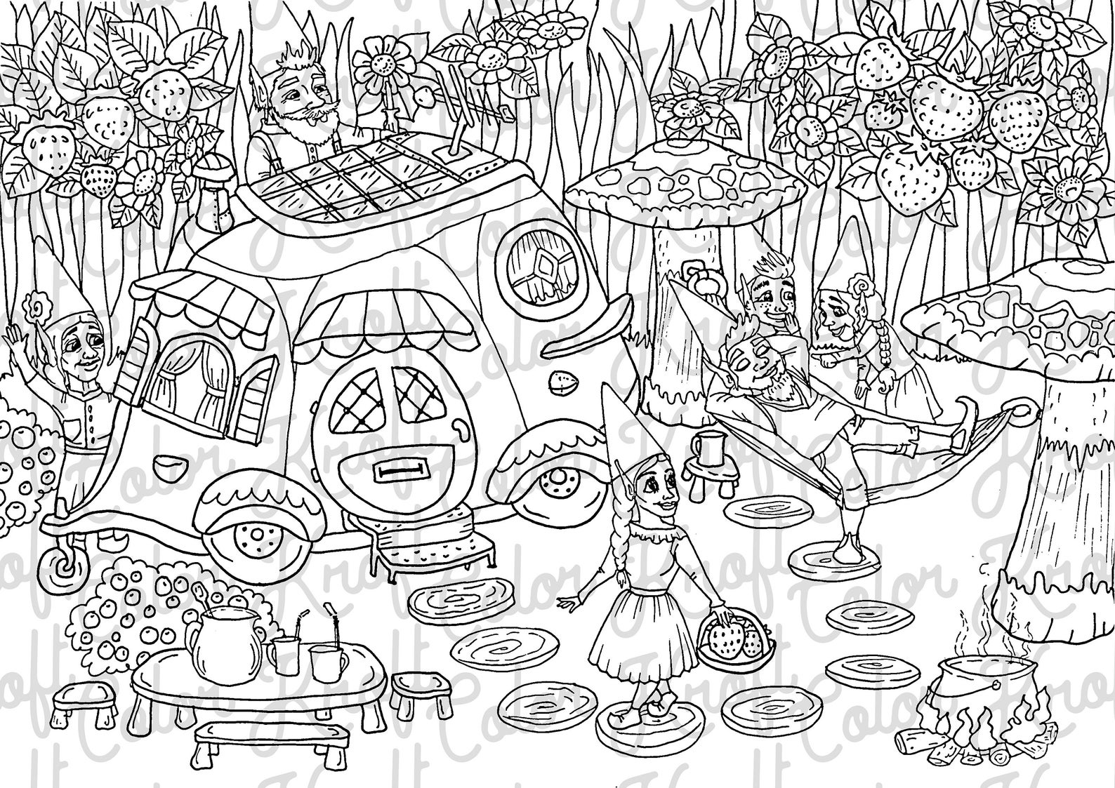Gnome Home Coloring Page // Coloring Page Printable // Digital Download ...