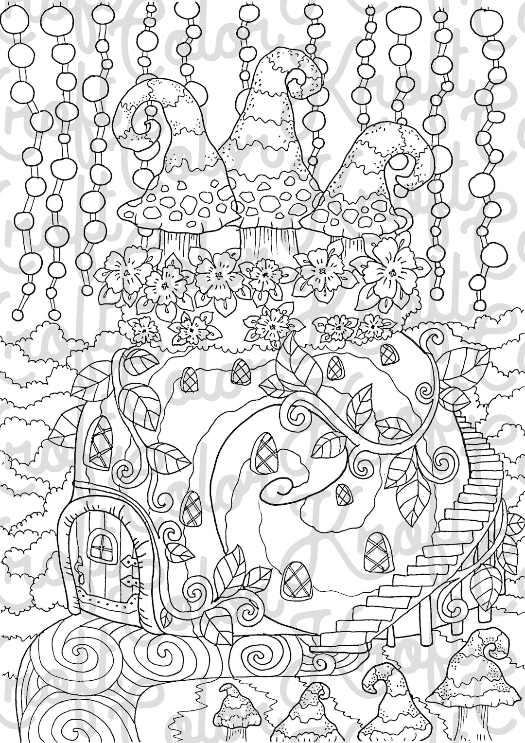 Gnome Home Coloring Page // Printable Coloring Page // Digital Download ...