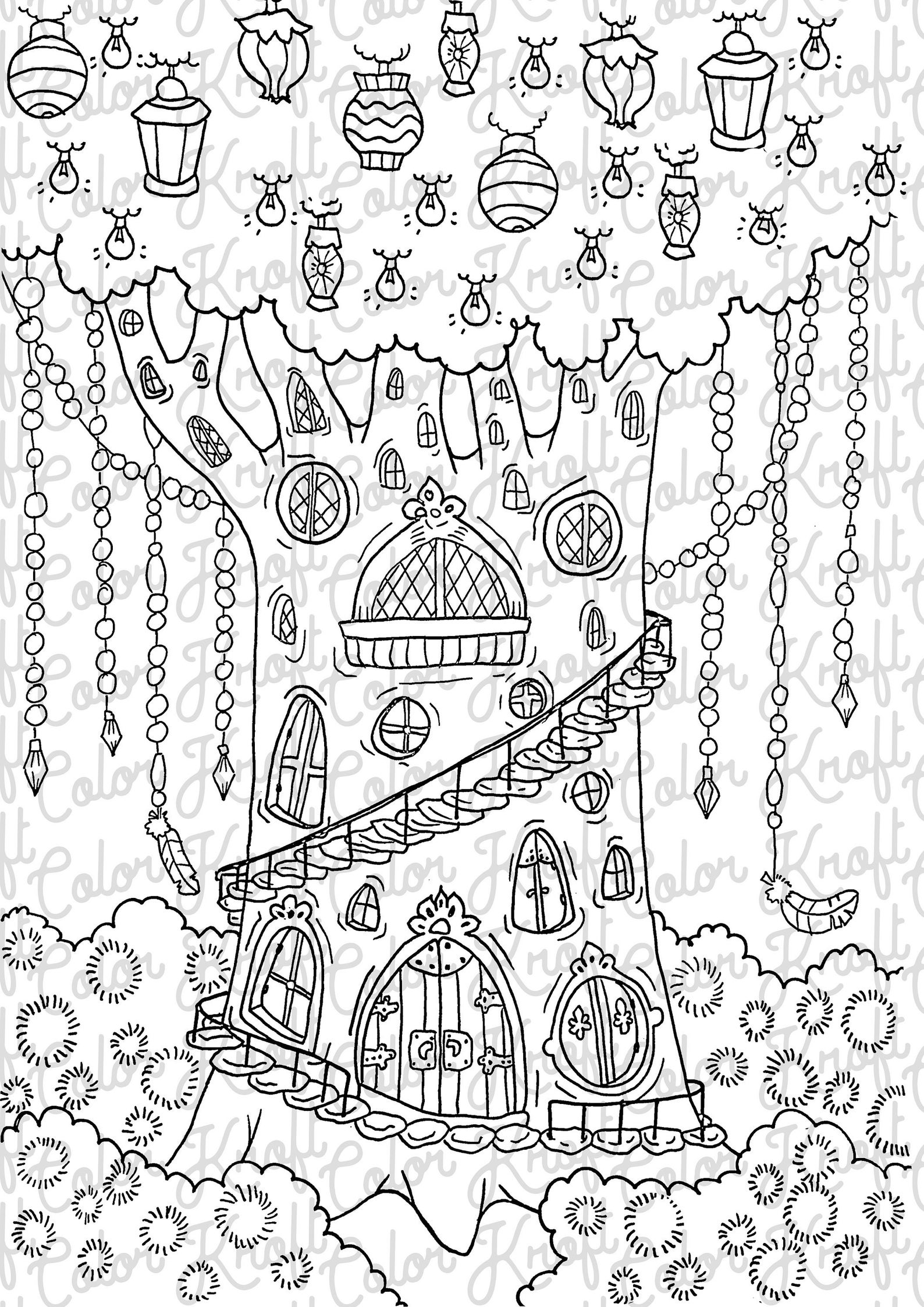 Home in the Fairy Tree Coloring Page // Coloring Page Printable - Etsy