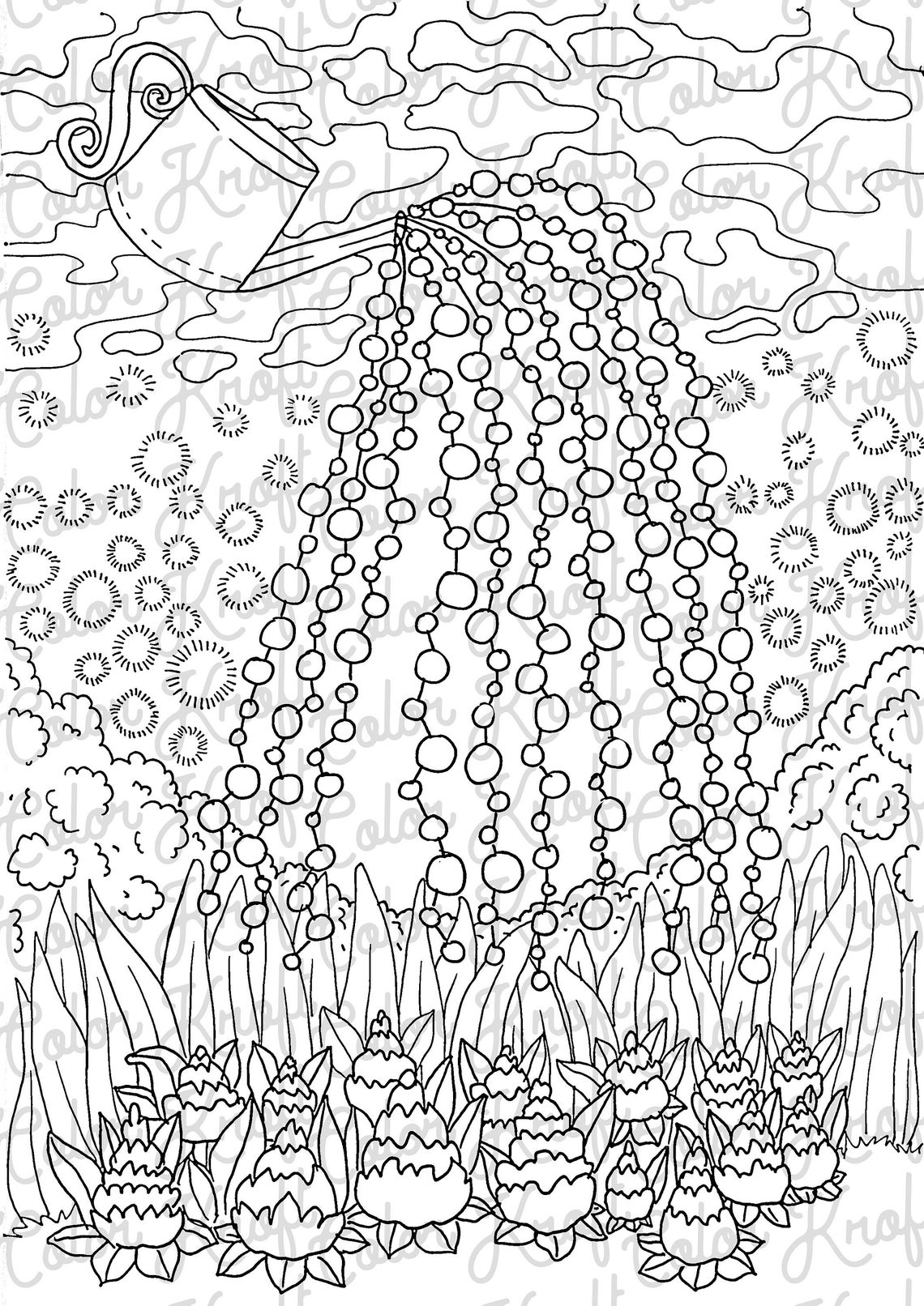 Watering the Flowers Coloring Page // Coloring Page Printable ...