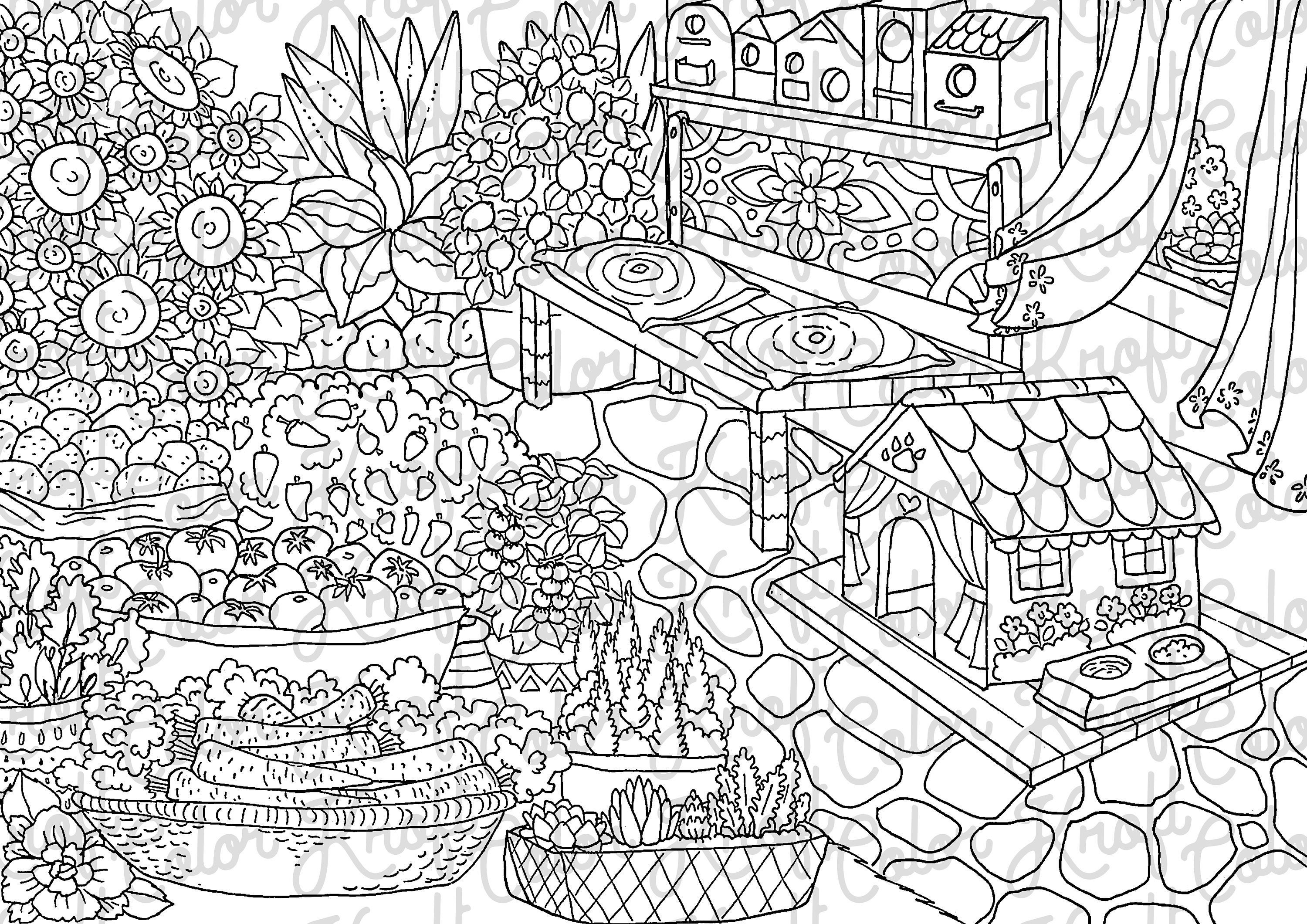 Gardener's Delight and Dog Den // Coloring Page Printable // Digital ...