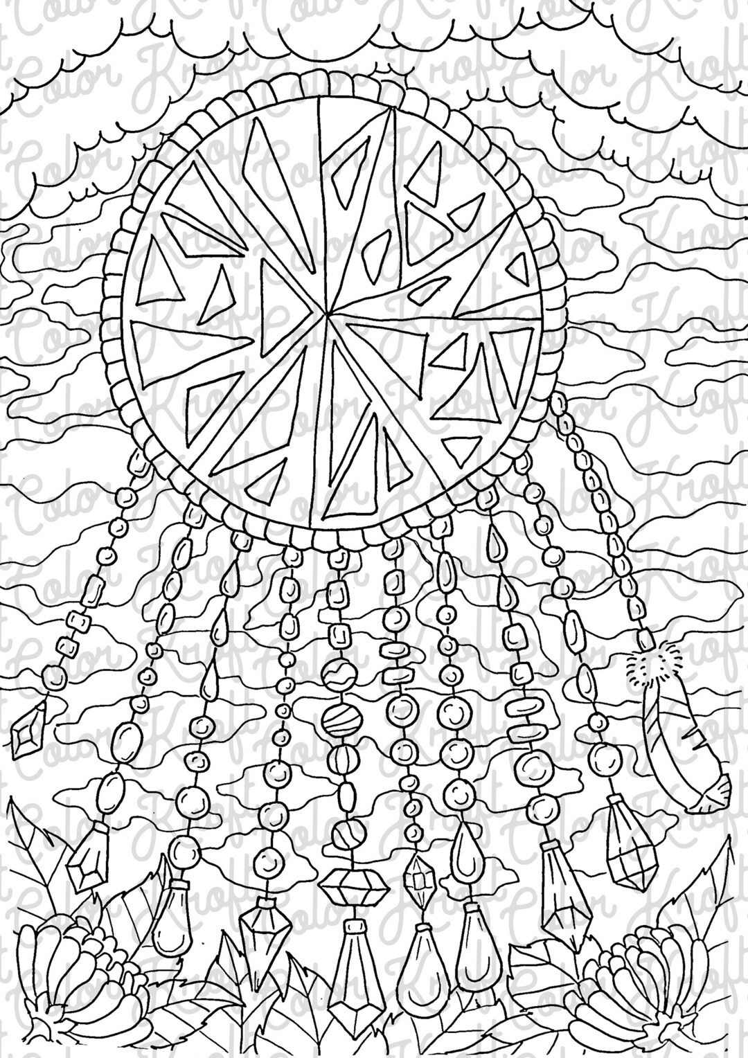 Dreamcatcher Coloring Page // Printable Color Page // Digital Download ...