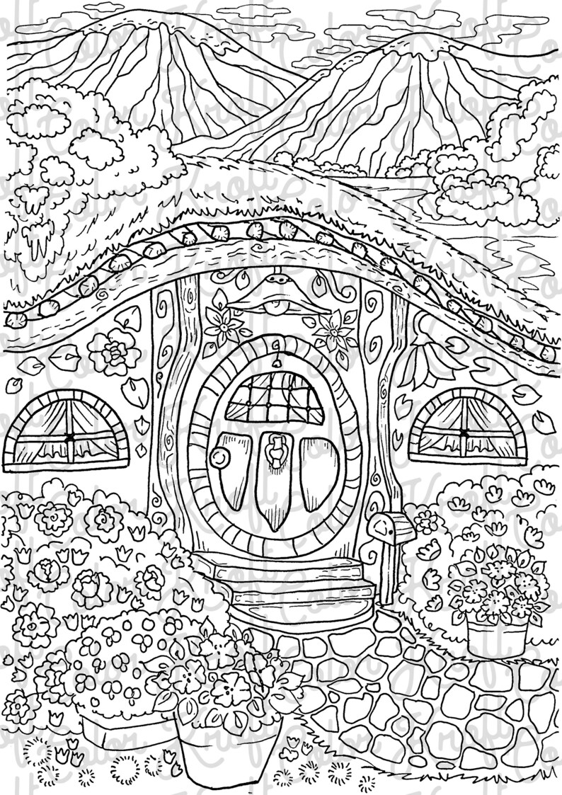 A Hobbit's Home in the Hobbit Hole // Coloring Page Download ...