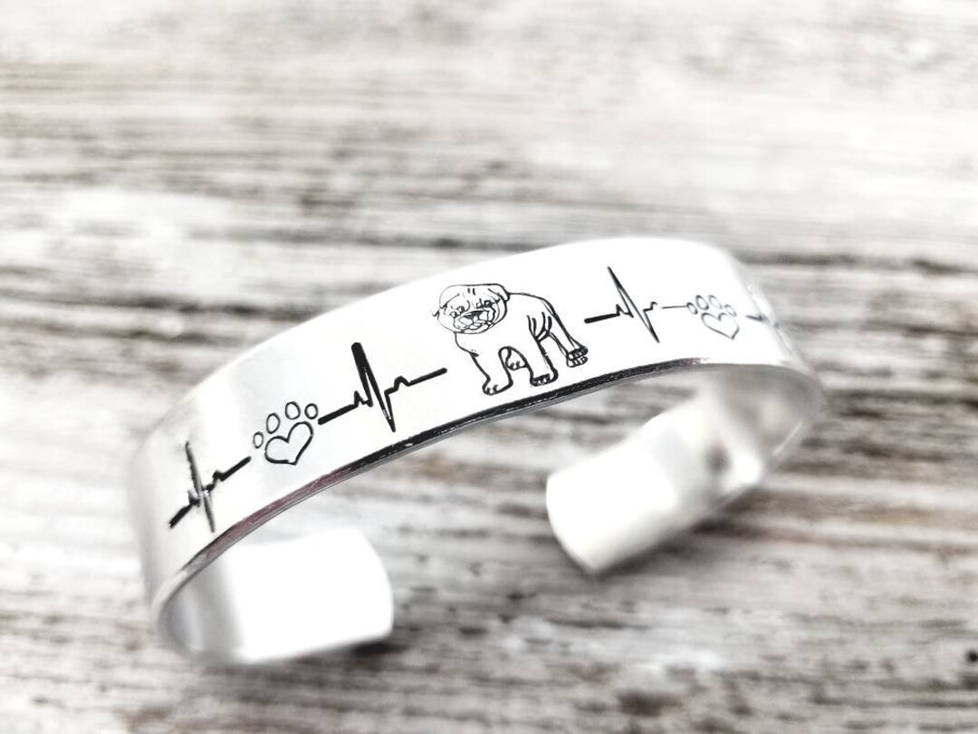 Hand Stamped Pug Bracelet: Aluminum Heartbeat Cuff - Etsy